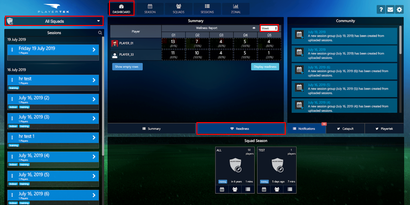 Viewing sRPE & Wellness and Readiness to Train Ratings – Catapult PlayerTek Plus