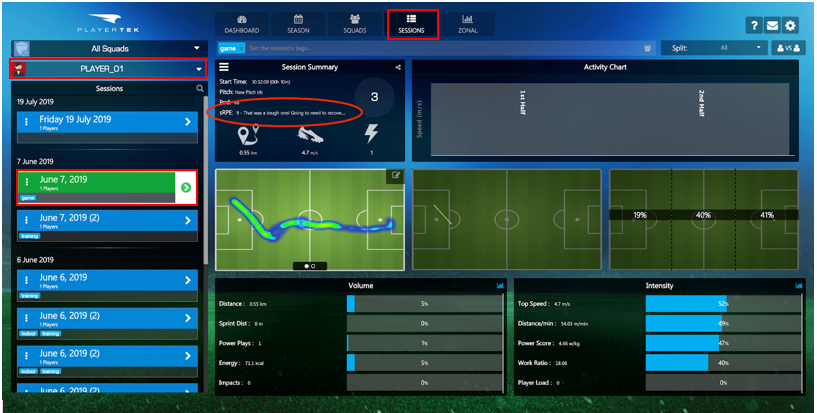 Viewing sRPE & Wellness and Readiness to Train Ratings – Catapult PlayerTek Plus