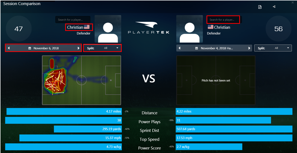 Player Comparison – Catapult PlayerTek Plus