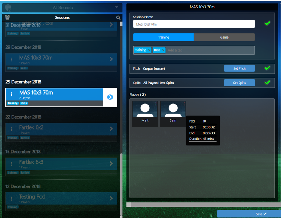 Setting Up a Session – Catapult PlayerTek Plus