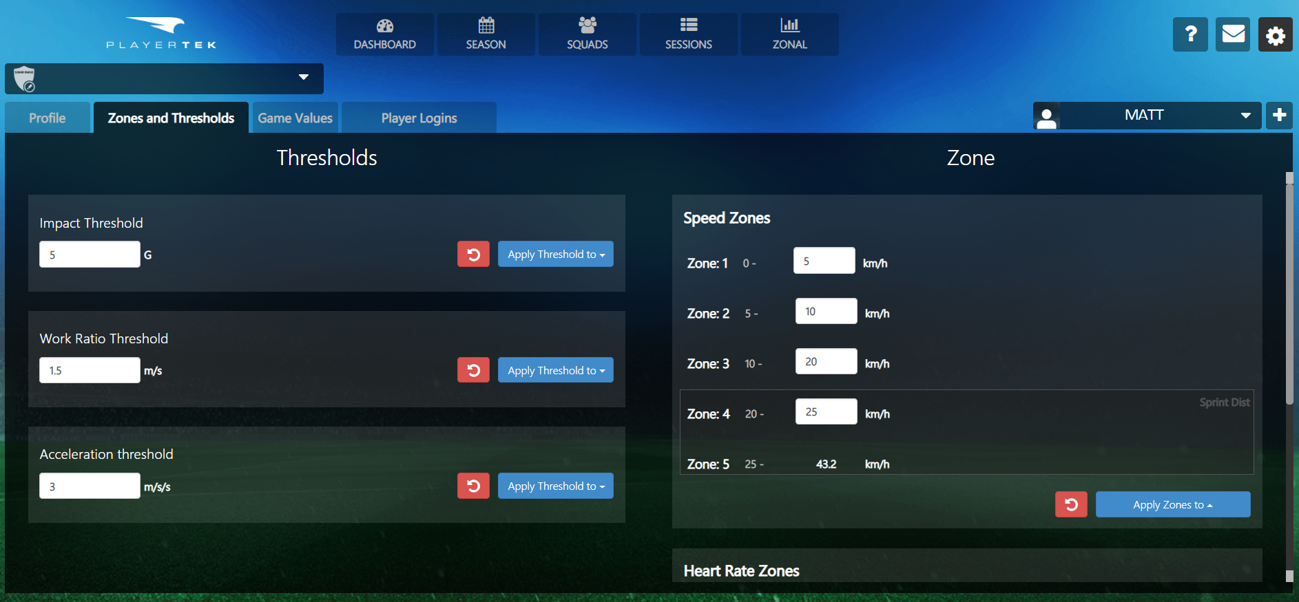 Player Profiles – Catapult PlayerTek Plus