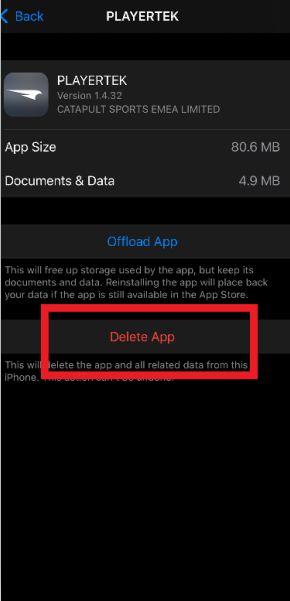 How to Delete Stored Data for App – Catapult PlayerTek Plus