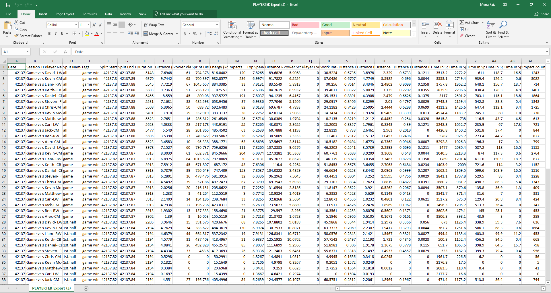 Exporting CSV Reports – Catapult PlayerTek Plus