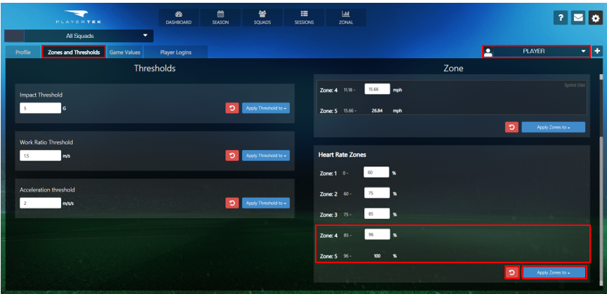 Setting Heart Rate Zones – Catapult PlayerTek Plus