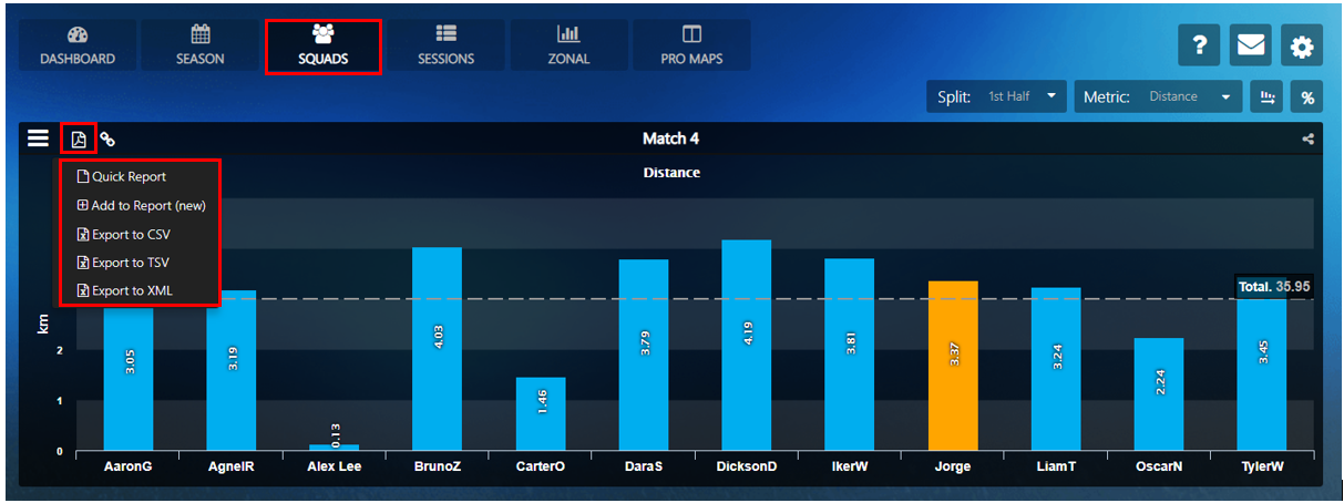 Exporting CSV Reports – Catapult PlayerTek Plus