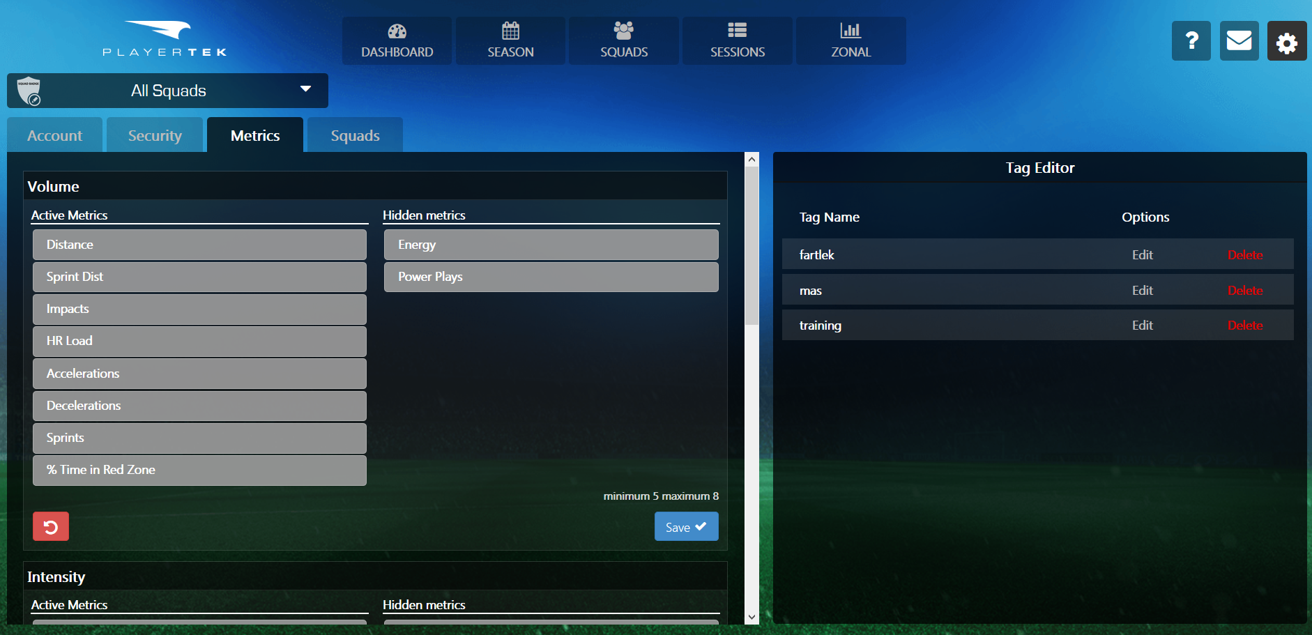 User Account Settings – Catapult PlayerTek Plus